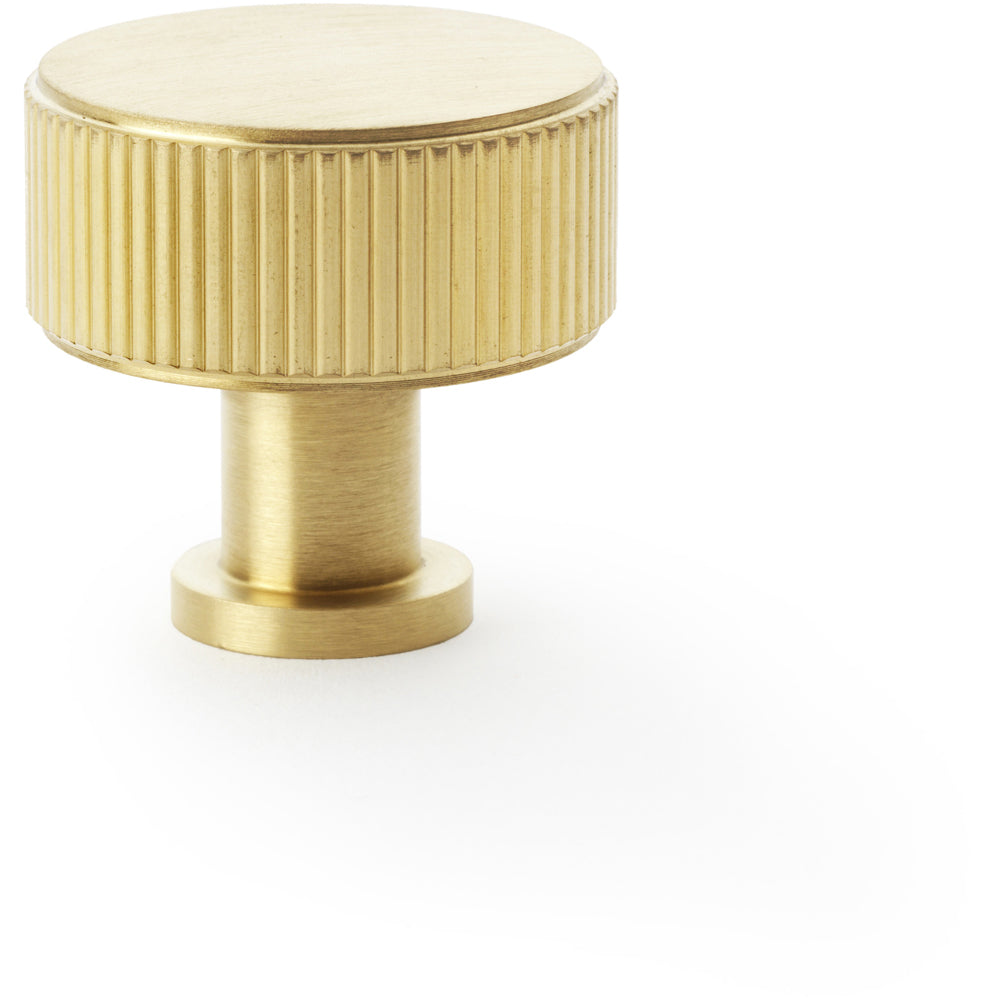 Round Reeded Door Knob - 35mm Diameter Satin Brass Lined Cupboard Pull ...