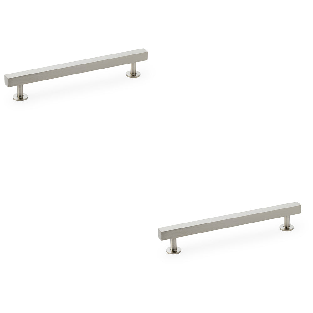 2 PACK - Straight Square Bar Pull Handle - Satin Nickel 160mm Centres ...