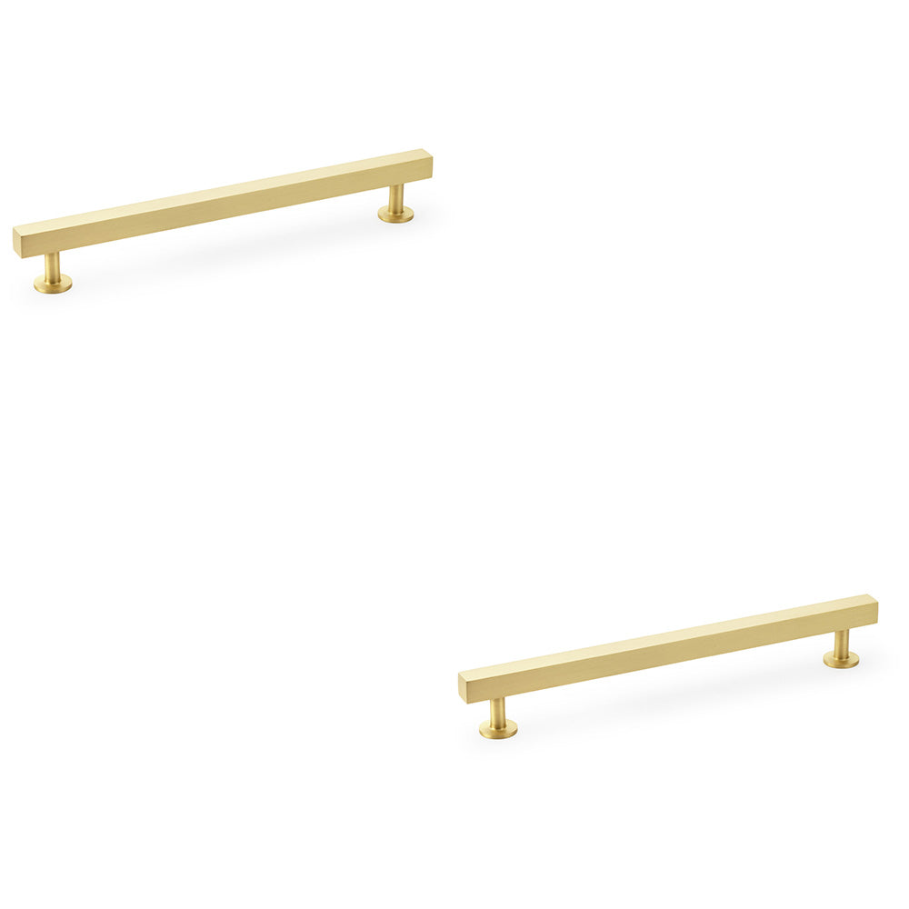 2 PACK - Straight Square Bar Pull Handle - Satin Brass 192mm Centres S ...