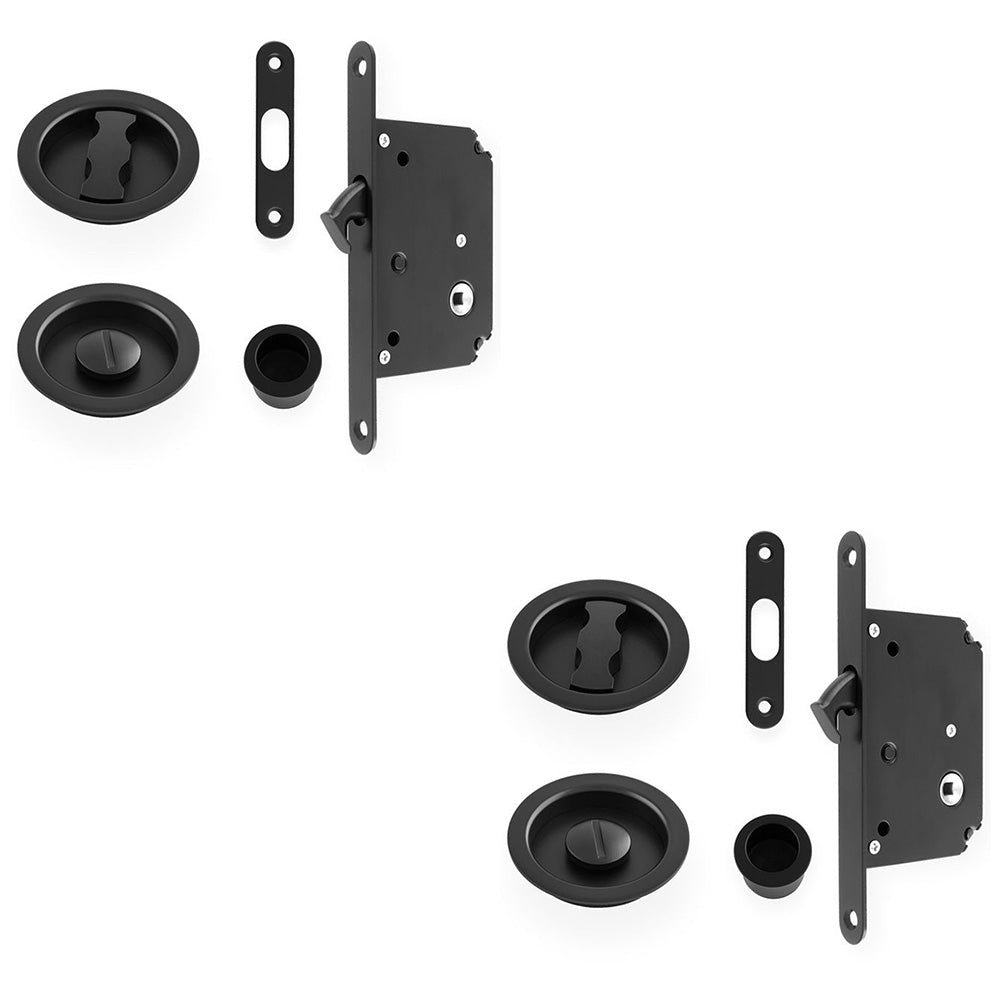 2 PACK - Sliding Pocket Door Lock & Latch Set - Matt Black Rounded For ...