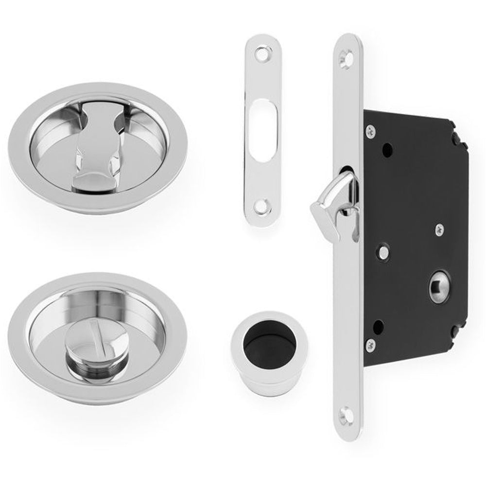 Sliding Pocket Door Lock & Latch Set - Polished Chrome Round Forend Fi ...