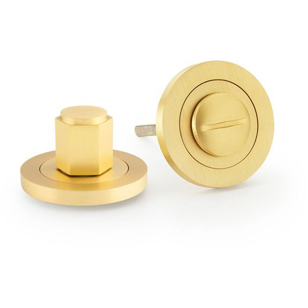 Industrial Hex Thumbturn & Release Lock - Satin Brass - Bathroom Door ...
