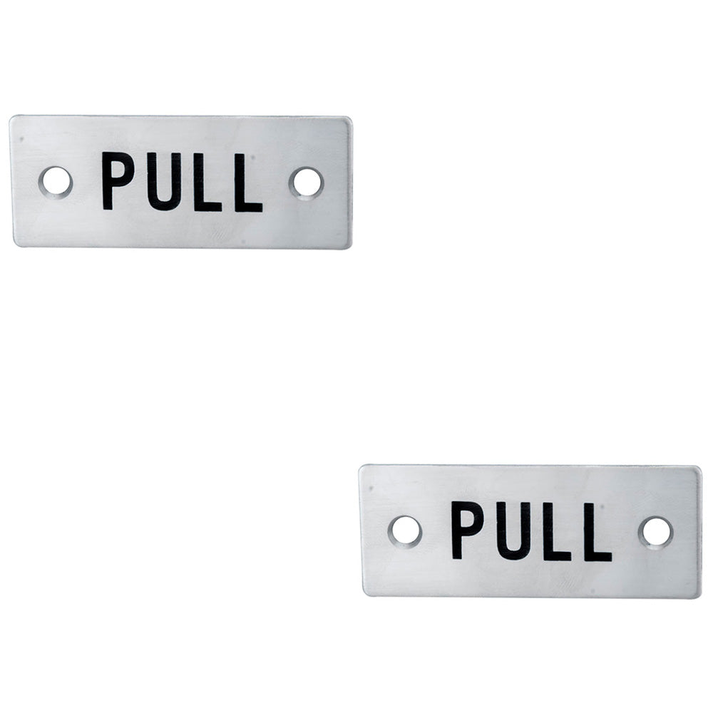 2 PACK - Rectangular Door PULL Sign 75 x 30mm Satin Stainless Steel Do ...