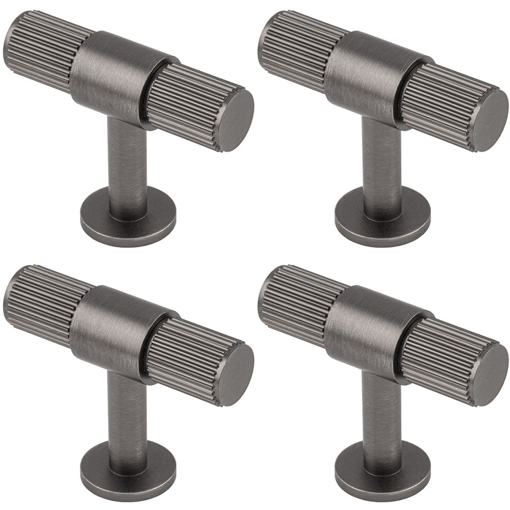 4 PACK - Lined Reeded T Shape Pull Handle - 50 x 13mm - Anthracite Gre ...