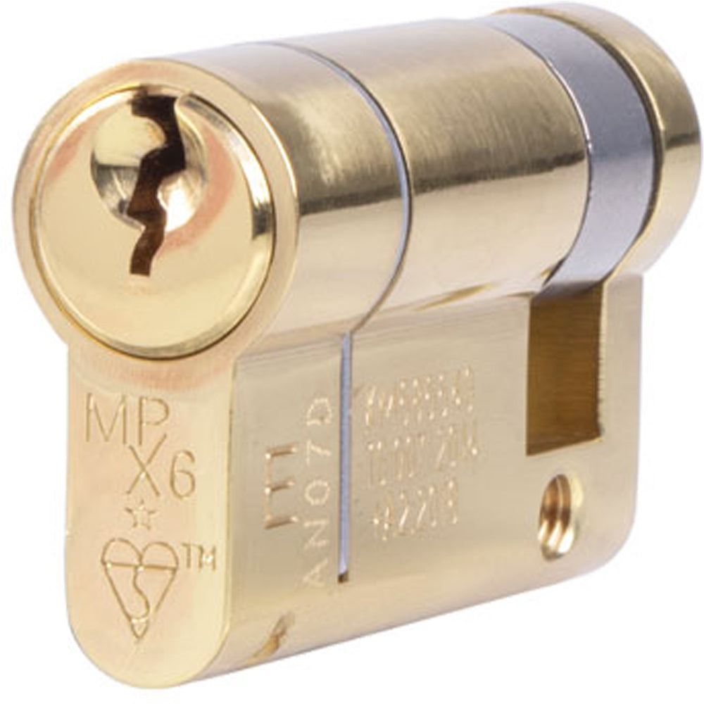 50mm EURO Single Cylinder Lock - 6 Pin Polished Brass Fire Door KTD Ba ...