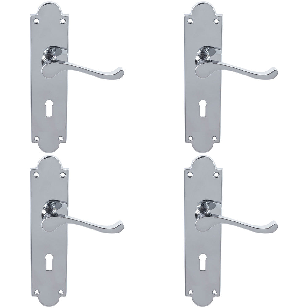 4 PACK - Victorian Latch & Lock Door Handle - Polished Chrome Lever On ...
