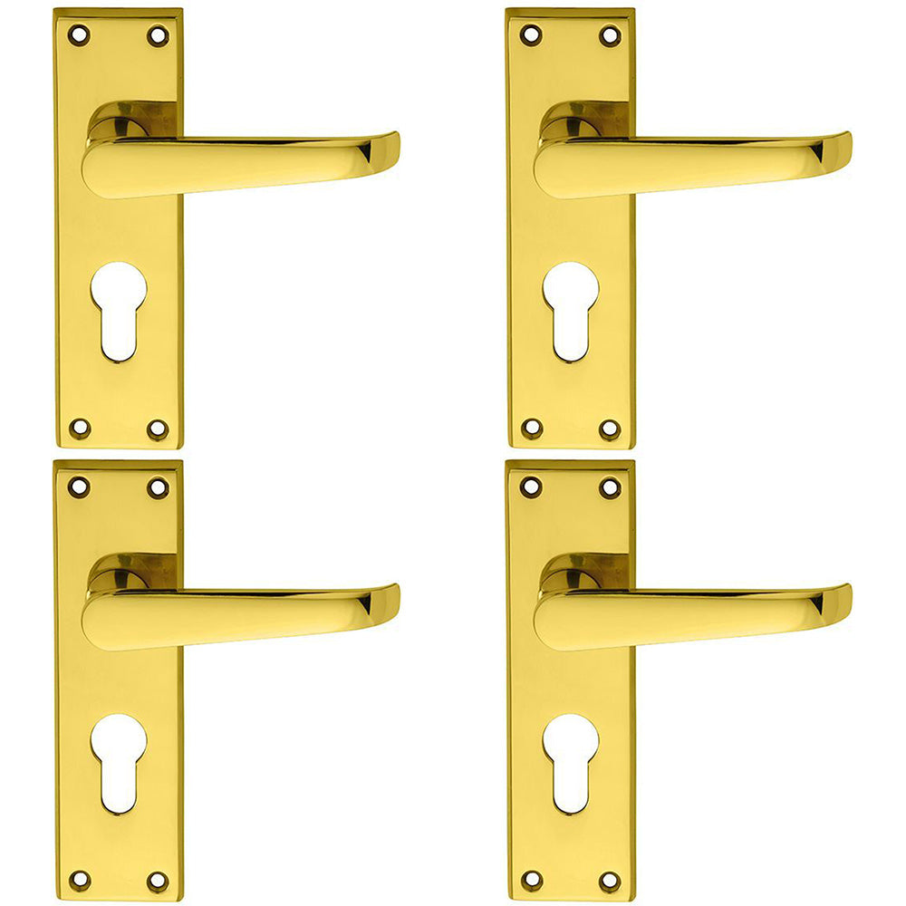 4 PACK - Straight Victorian Latch & EURO Lock Door Handle Polished Bra ...