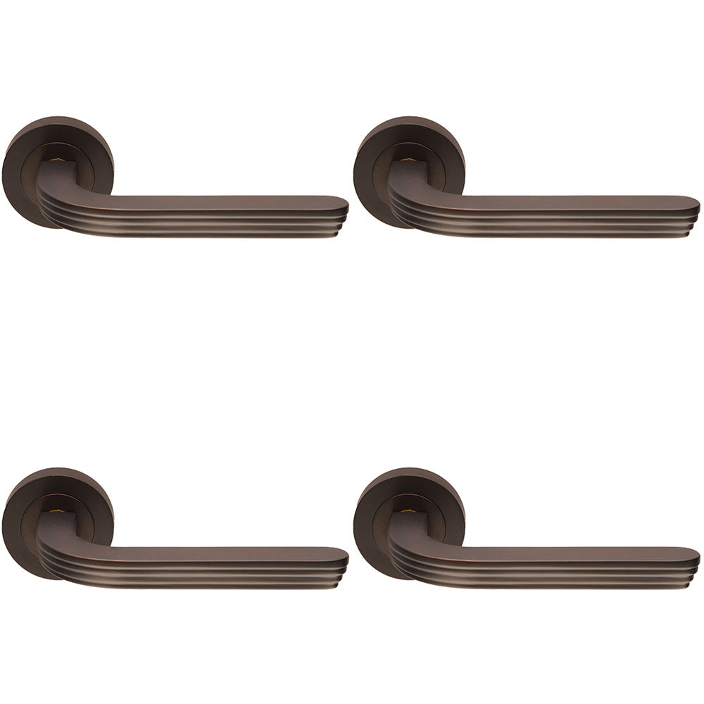 4 PACK - Premium Art Deco Door Handle Set - Matt Bronze Reeded Lever o ...
