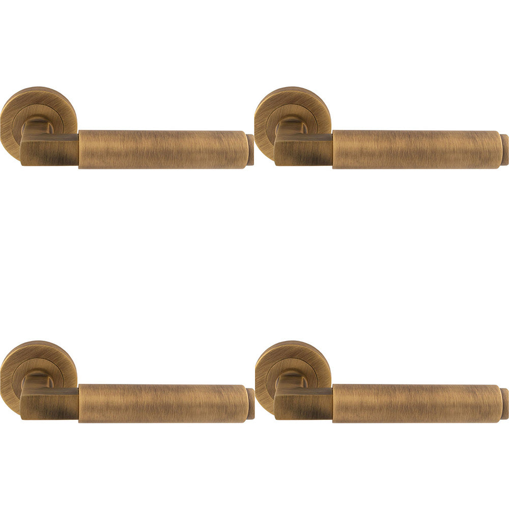 4 PACK - Premium Smooth Door Handle Set - Antique Brass Angled Lever o ...