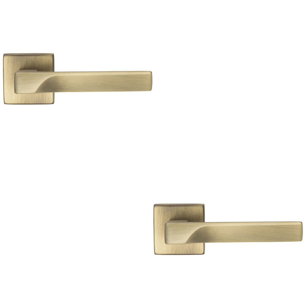 2 PACK - Premium Contoured Door Handle Set - Antique Brass Sleek Lever ...