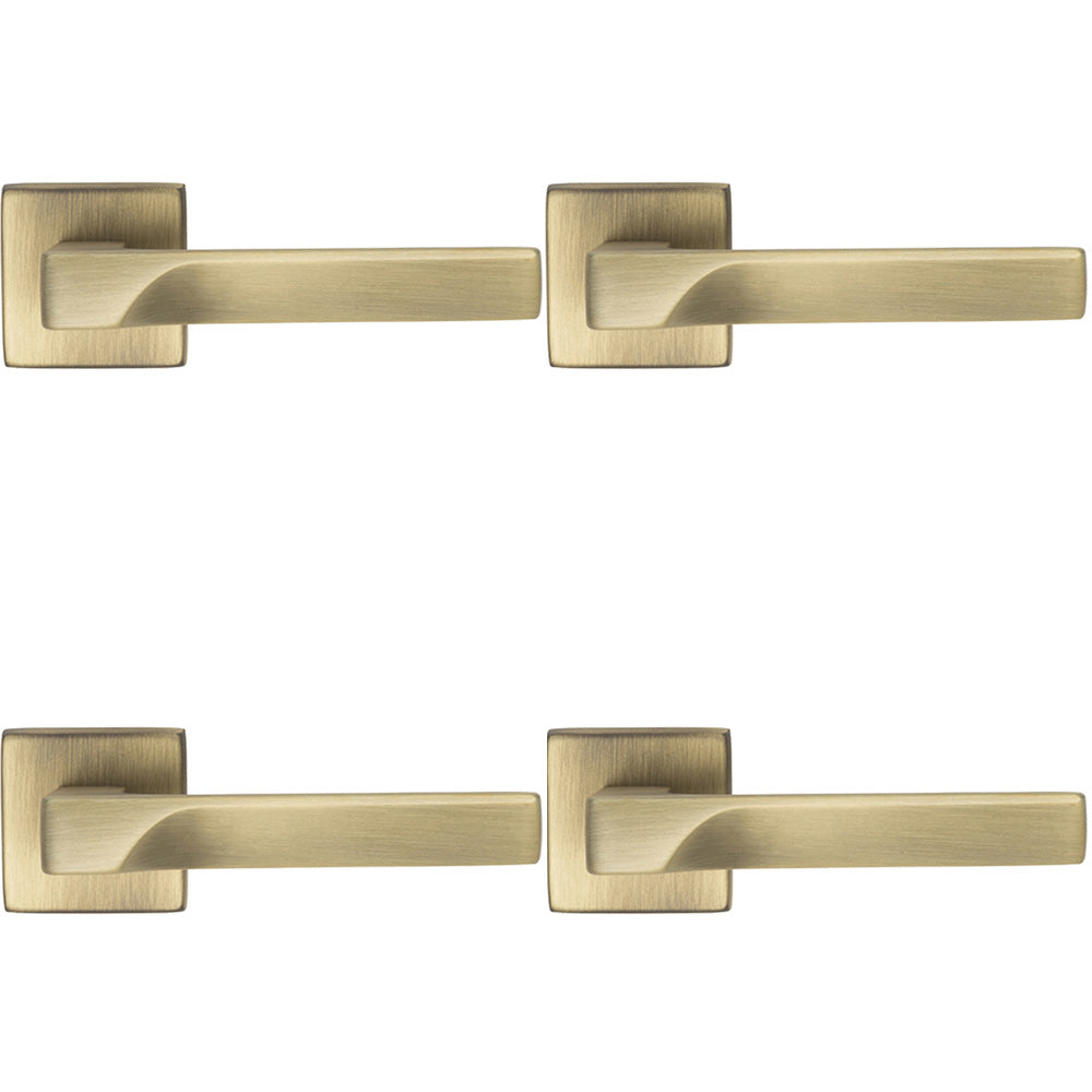 4 PACK - Premium Contoured Door Handle Set - Antique Brass Sleek Lever ...