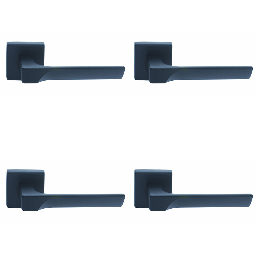 4 PACK - Premium Contoured Door Handle Set - Matt Black Sleek Lever on ...