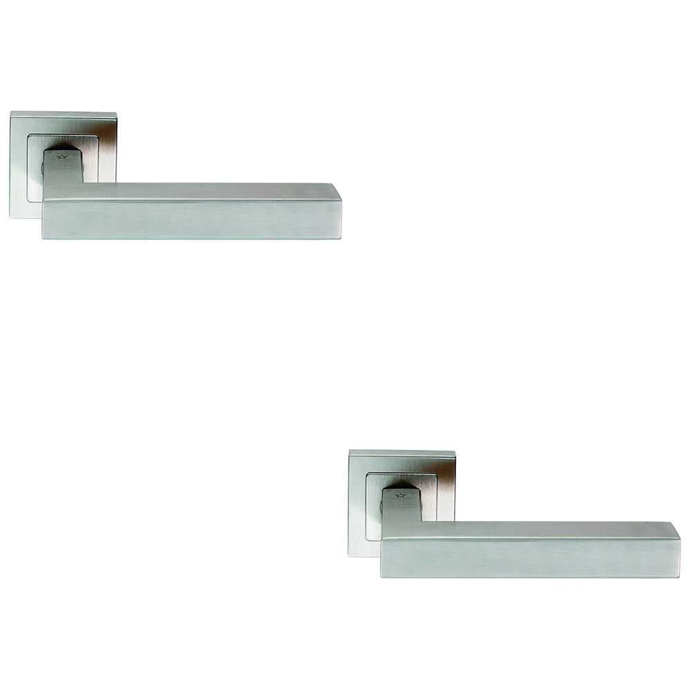2 PACK - Premium Straight Door Handle Set - Satin Steel Designer Lever ...