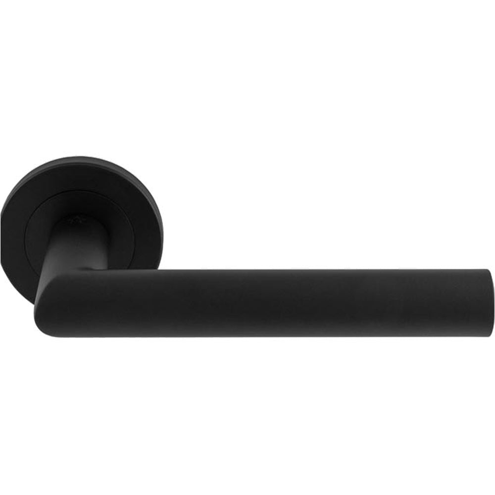PAIR Mitred Round Bar Door Handle Ringed Design Conceled Fix Matt Blac ...