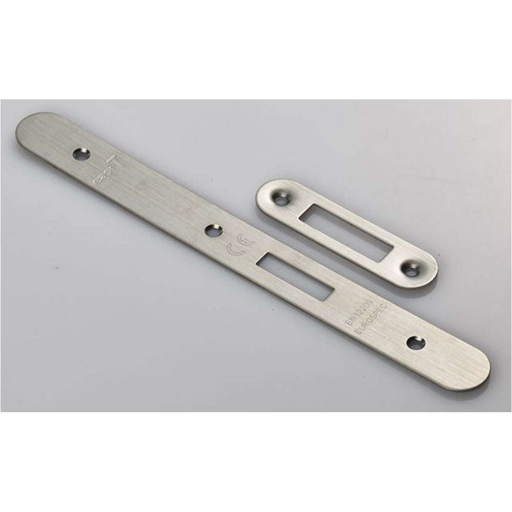 Door Frame Forend Strike & Fixing Pack - DIN EURO Deadlock - Satin Ste ...