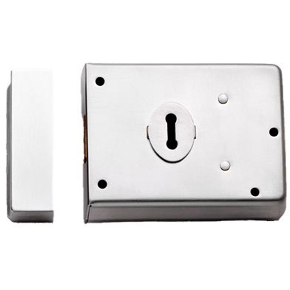 Traditional Rim Deadlock & SNIB 105 x 81mm Satin Chrome Door Lock Outd ...