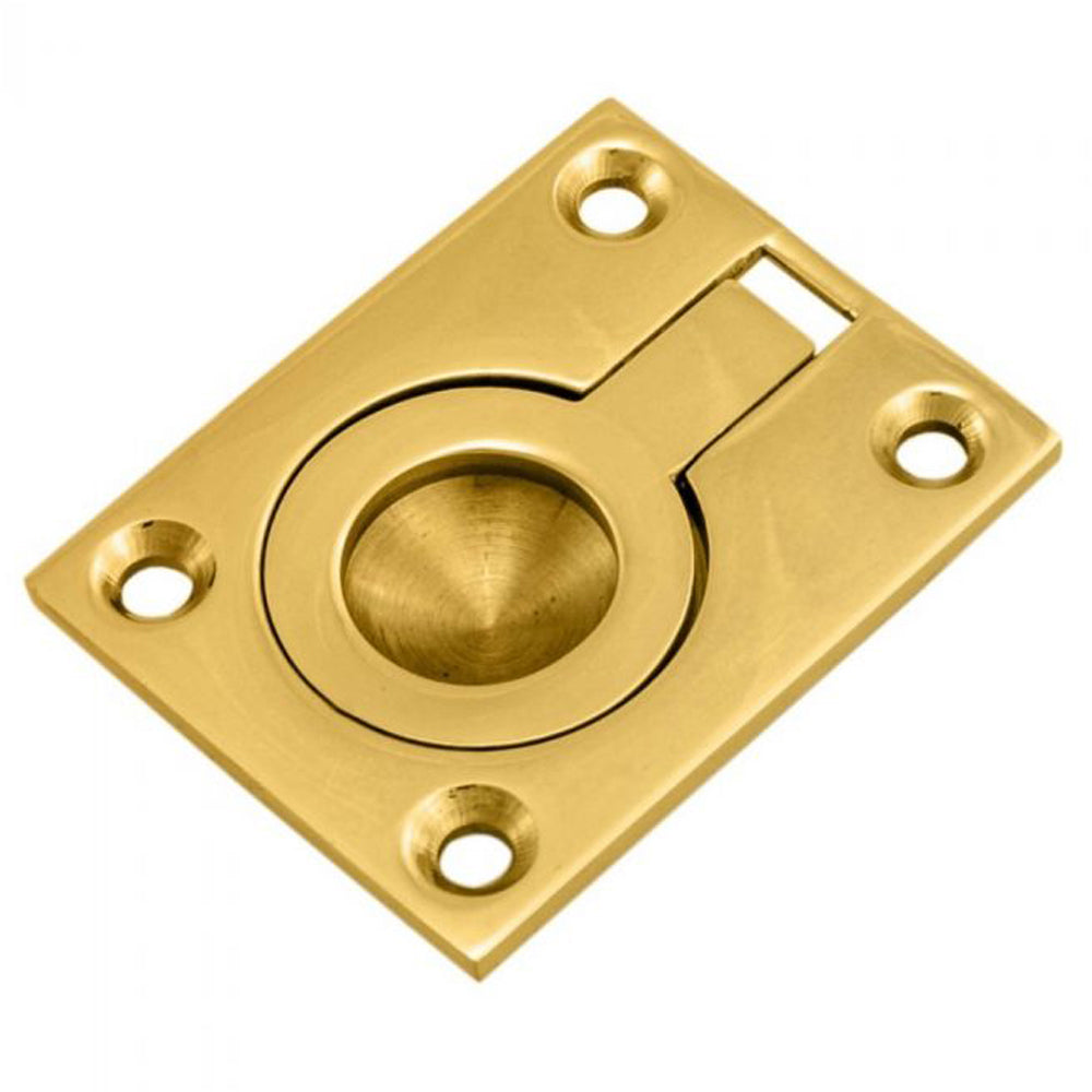 Flush Ring Recessed Pull Handle 50 x 38mm 8mm Depth Polished Brass Sli ...