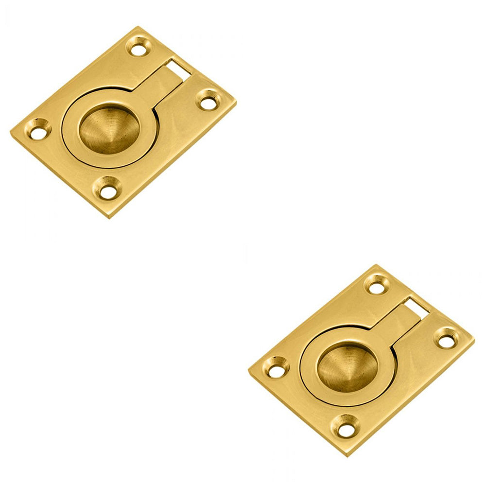 2 PACK - Flush Ring Recessed Pull Handle 50 x 38mm 8mm Depth Polished ...