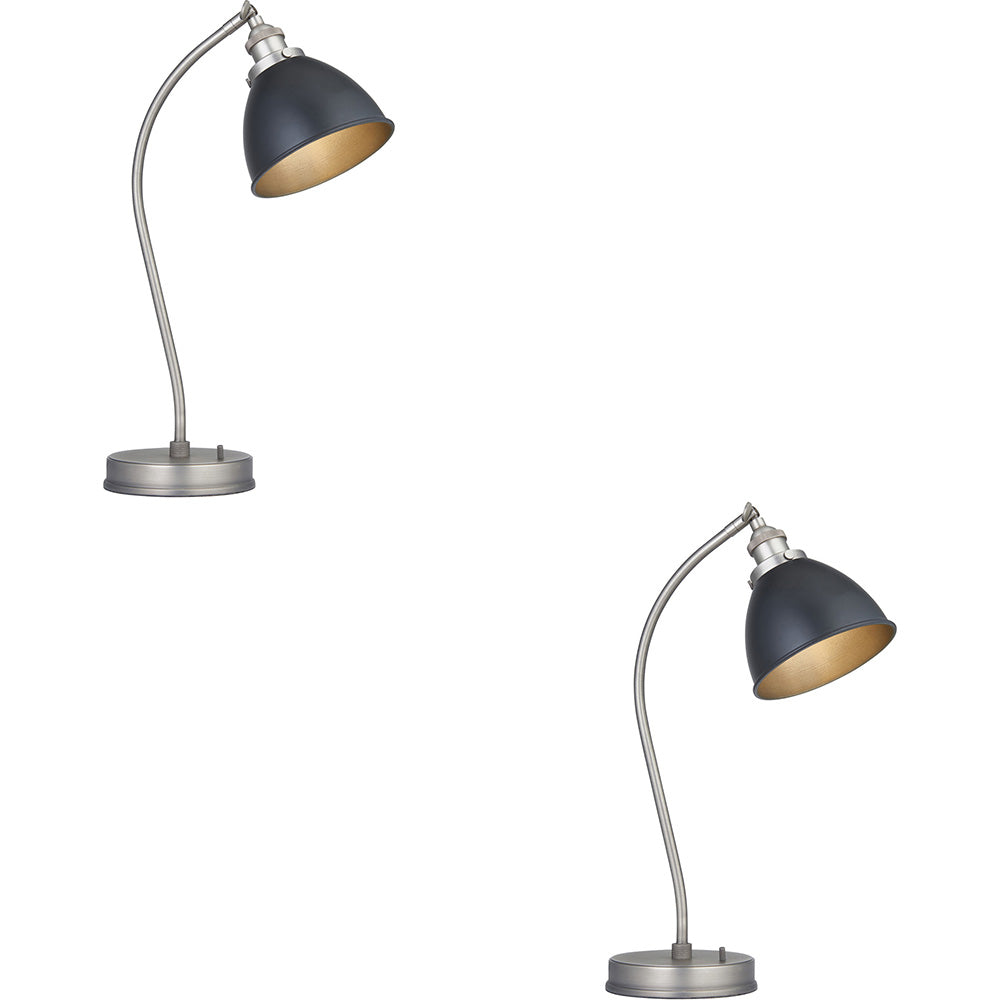 2 PACK Aged Pewter & Matt Black Task Lamp - Modern Industrial Look Tab — LoopsDirect