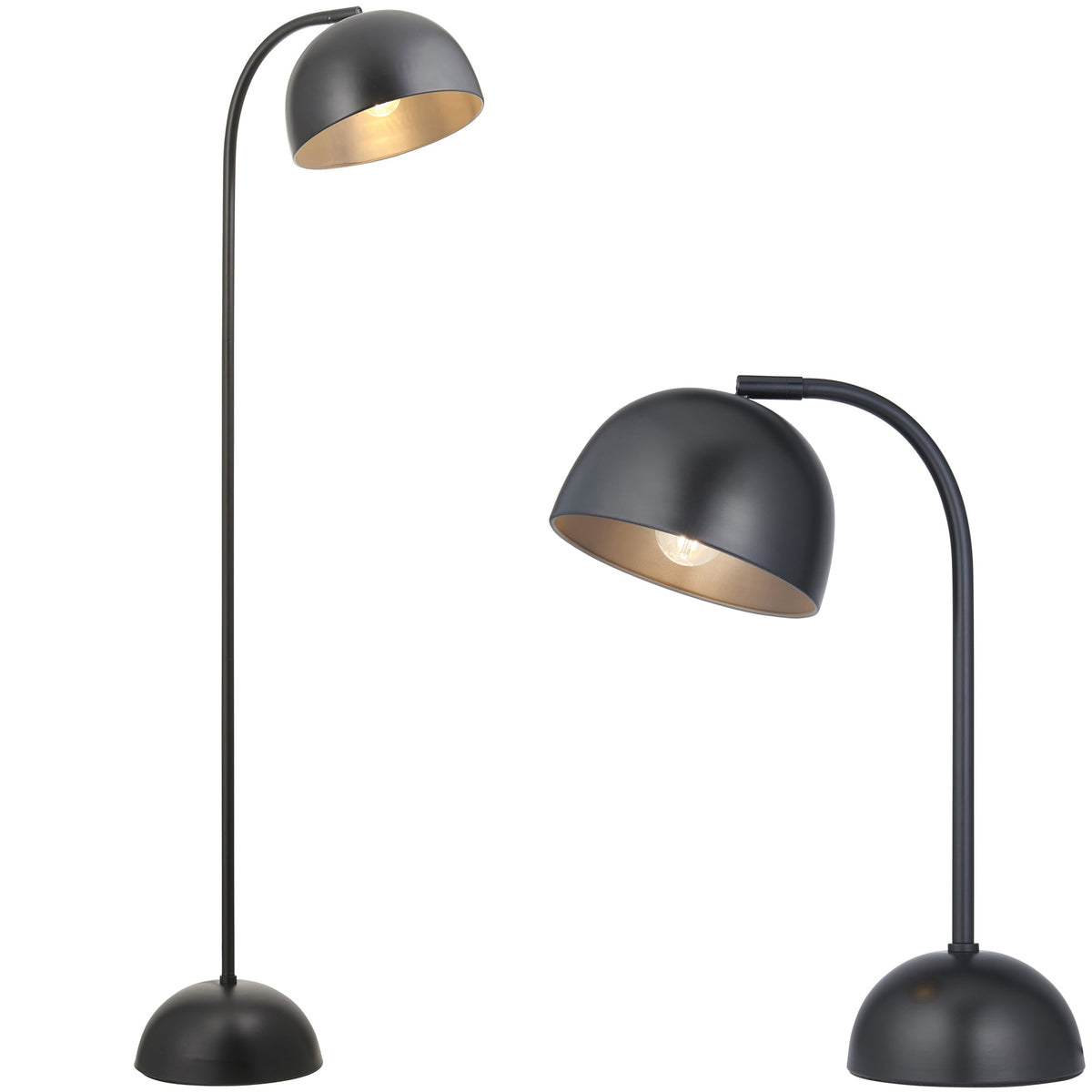 Standing Floor & Table Lamp Set - Adjustable Matt Black Steel Grey Pai ...
