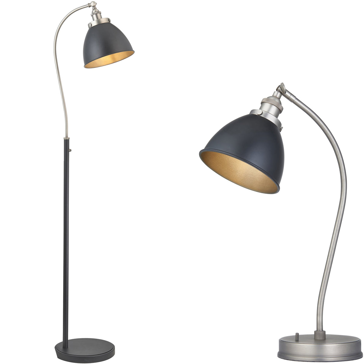 Standing Floor & Table Lamp Set - Matt Black Frame Aged Pewter Adjusta ...