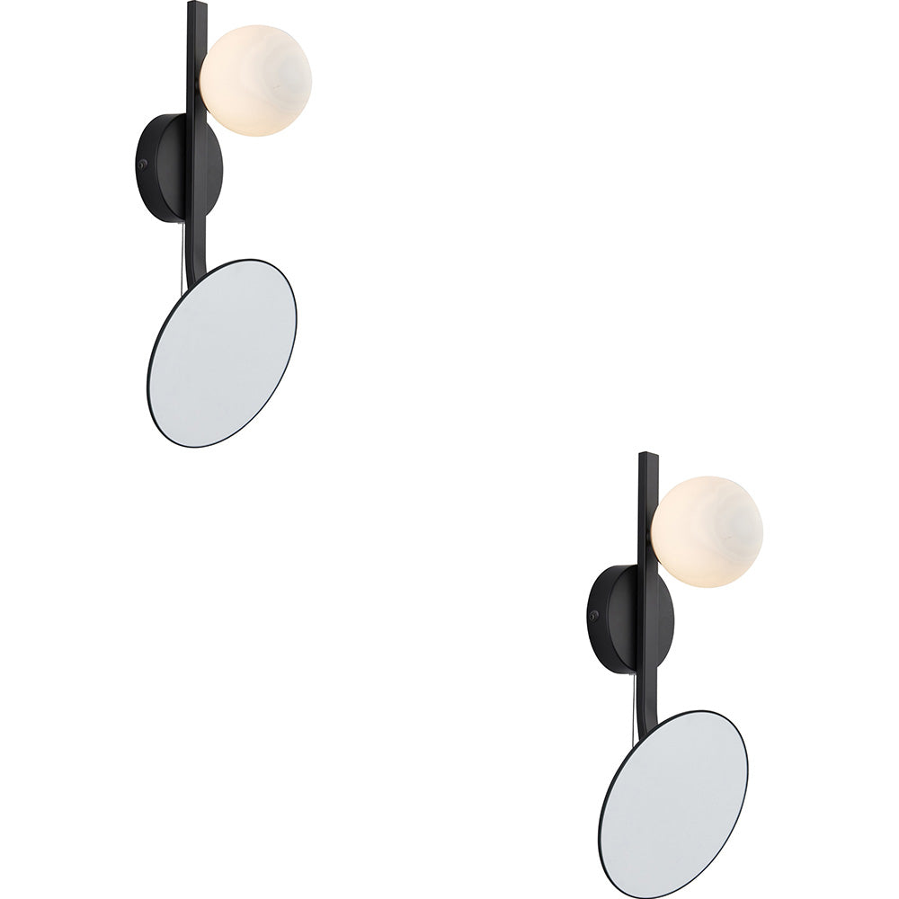 2 PACK IP44 Bathroom Wall Light - Opal Glass Shade Lamp Matt Black Fra ...