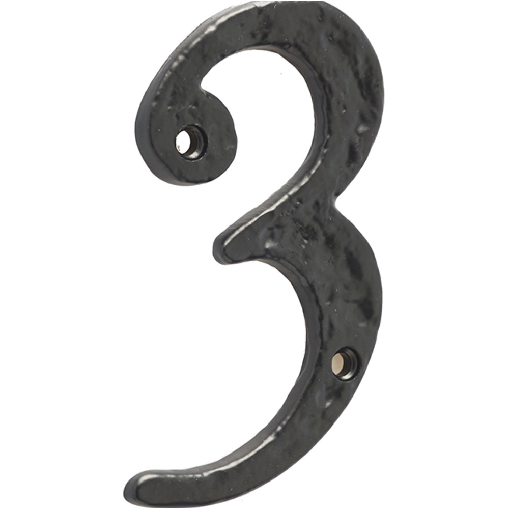 75mm Antique Black Iron Door Numeral - Number 3 Classic Traditional Fr ...