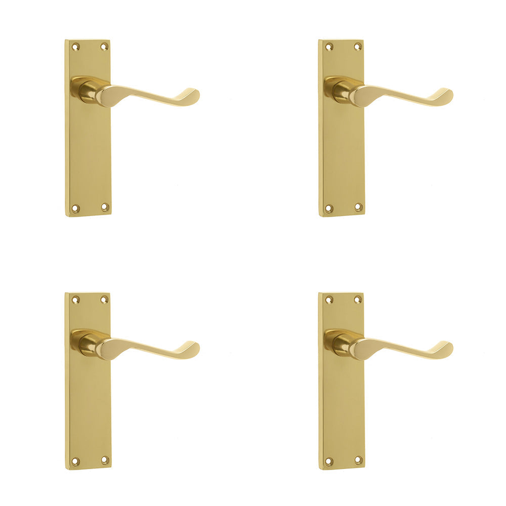 4 PACK Elegant Victorian Scroll Door Handle with Long Polished Brass L ...