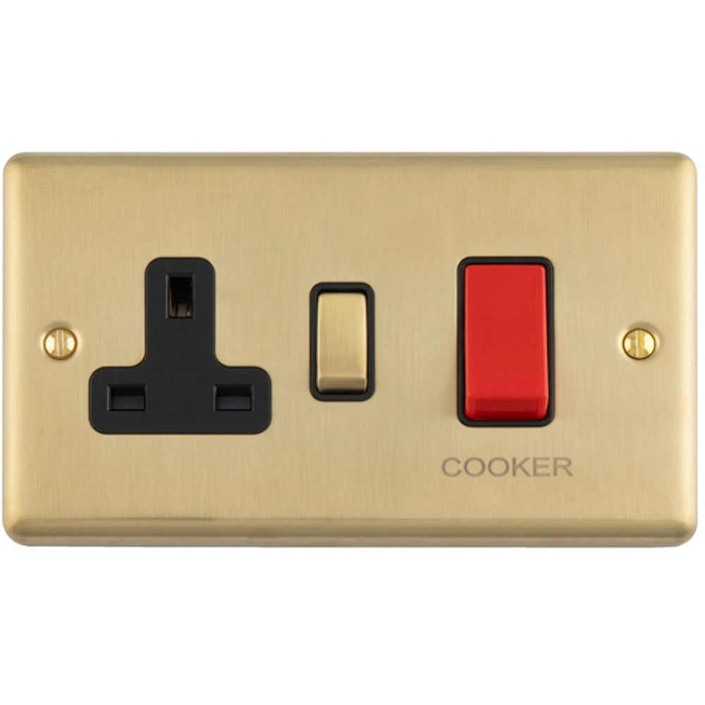 45A DP Oven Switch & Single 13A Switched Power Socket SATIN BRASS & BL ...