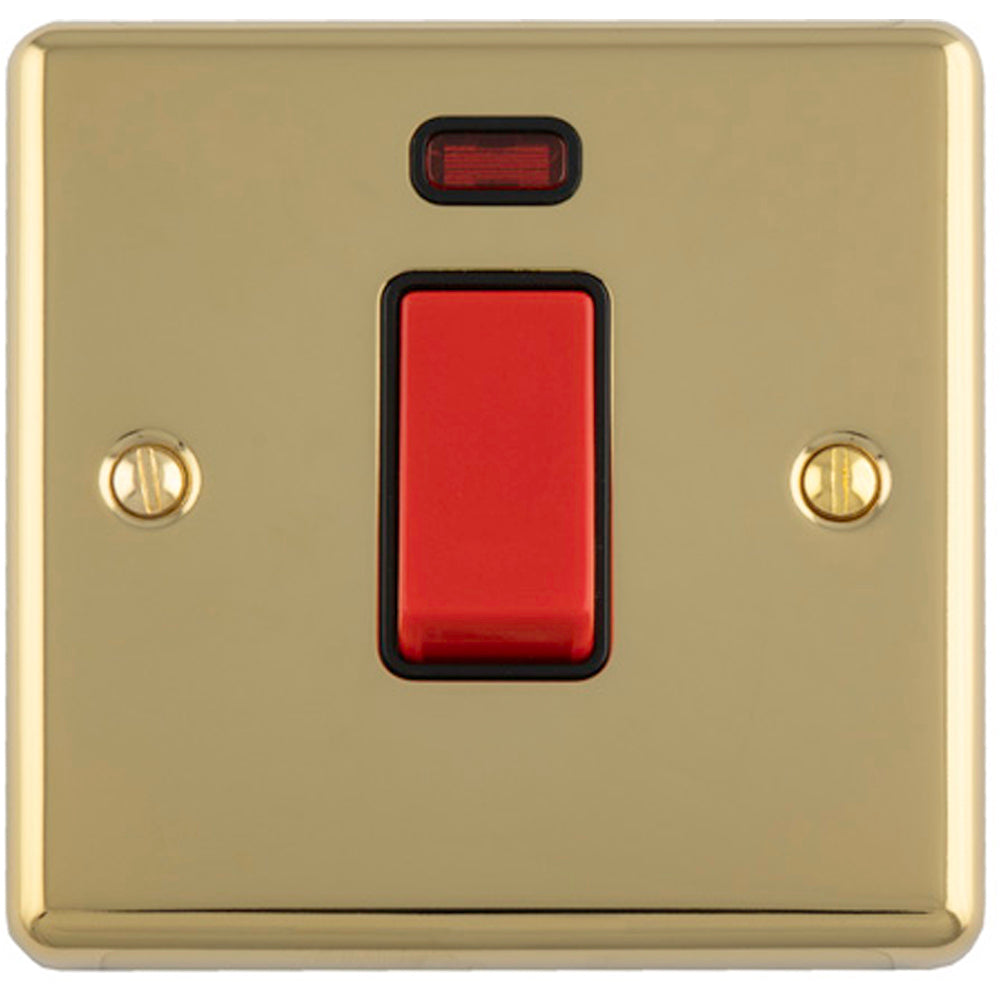 1 Gang Single 45A Cooker Switch & Neon - POLISHED BRASS & BLACK TRIM R ...