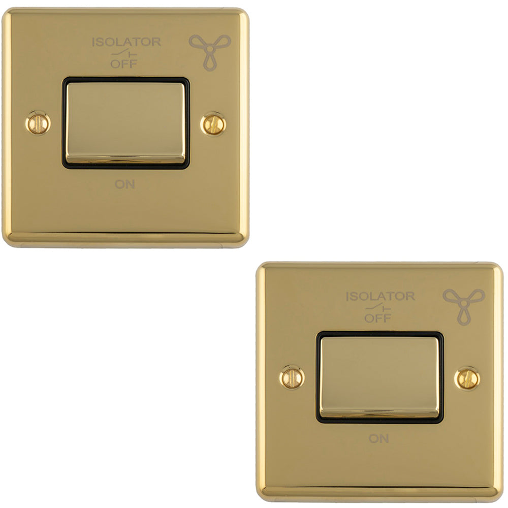 2 PACK 6A Extractor Fan Isolator Switch POLISHED BRASS & Black Trim 3 ...