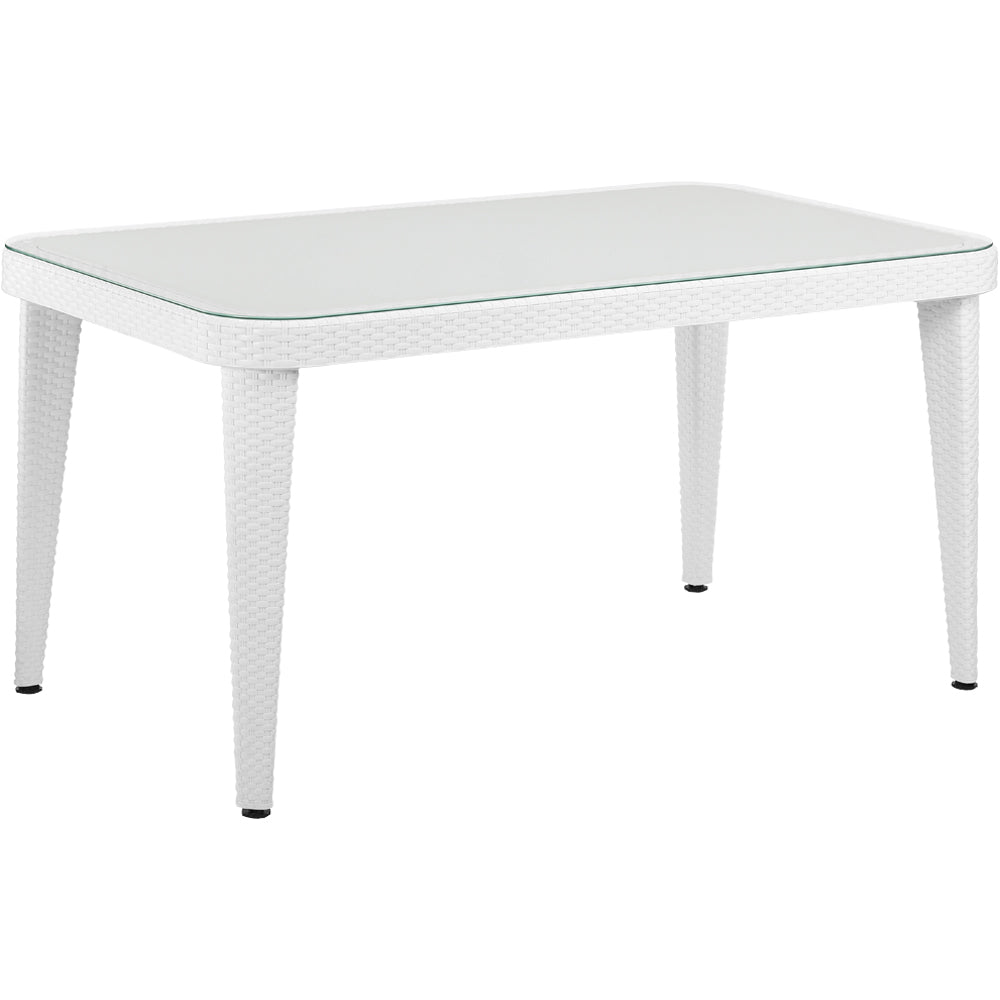 150x90cm Glass Top Outdoor Dining Table Rounded Corner White Garden Ra ...