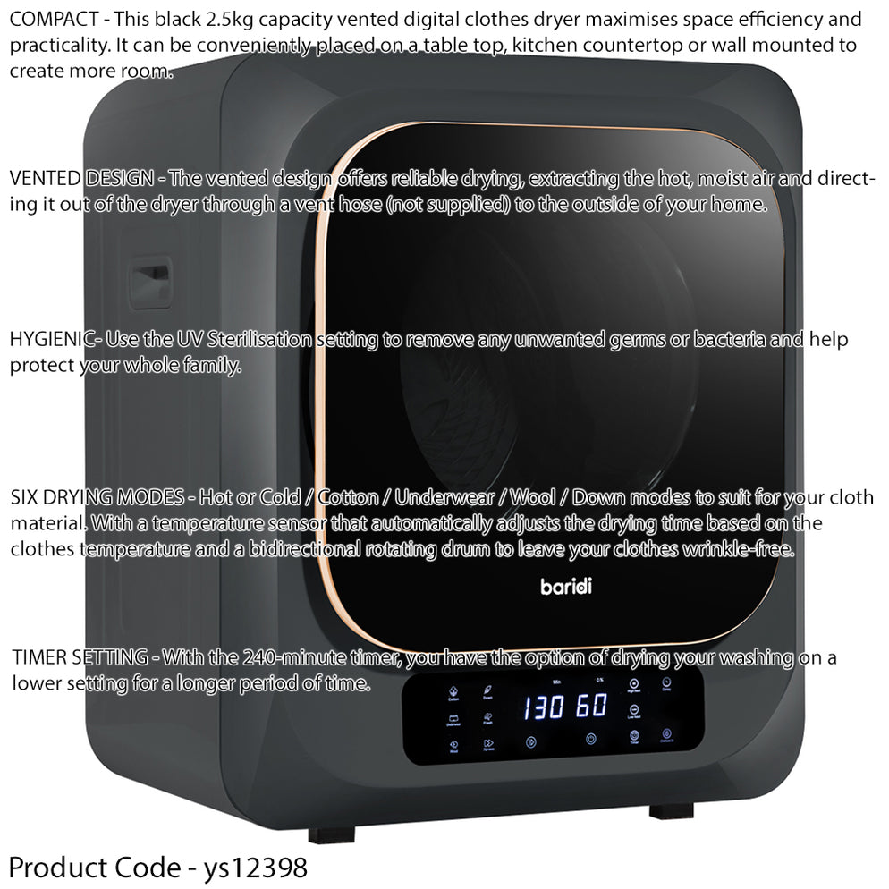 2.5KG Portable Worktop Tumble Dryer - Black Compact Mini Clothes Spin ...