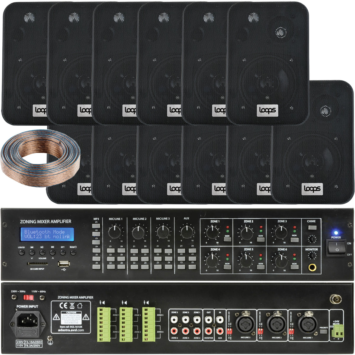 6 Zone Matrix Bluetooth Mixer Amplifier Amp 12 Speaker System Switch S ...