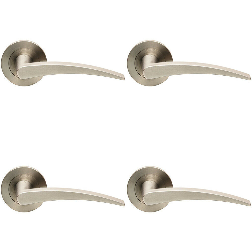 4x PAIR Slim Arched Flat Lever on Round Rose Concealed Fix Satin Stain ...