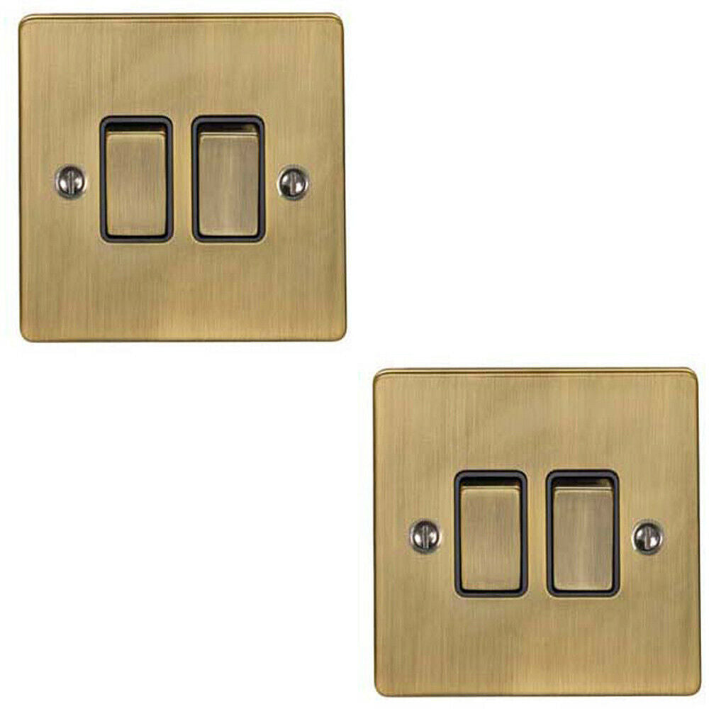 2 PACK 2 Gang Double Metal Light Switch ANTIQUE BRASS — LoopsDirect
