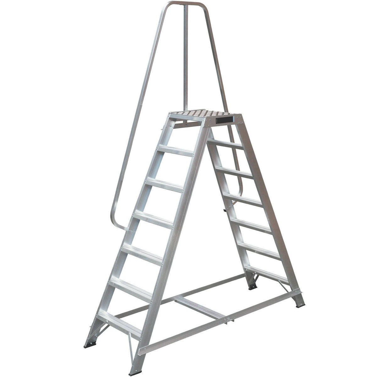 1.7m Heavy Duty Double Sided Fixed Step Ladders Safety Handrail & Wide ...