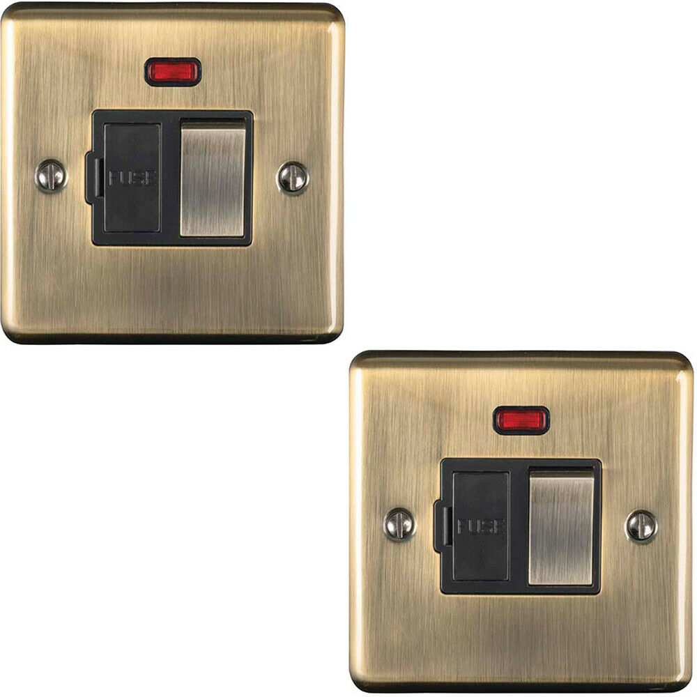 2 PACK 13A DP Switched Fuse Spur & Neon Light ANTIQUE — LoopsDirect
