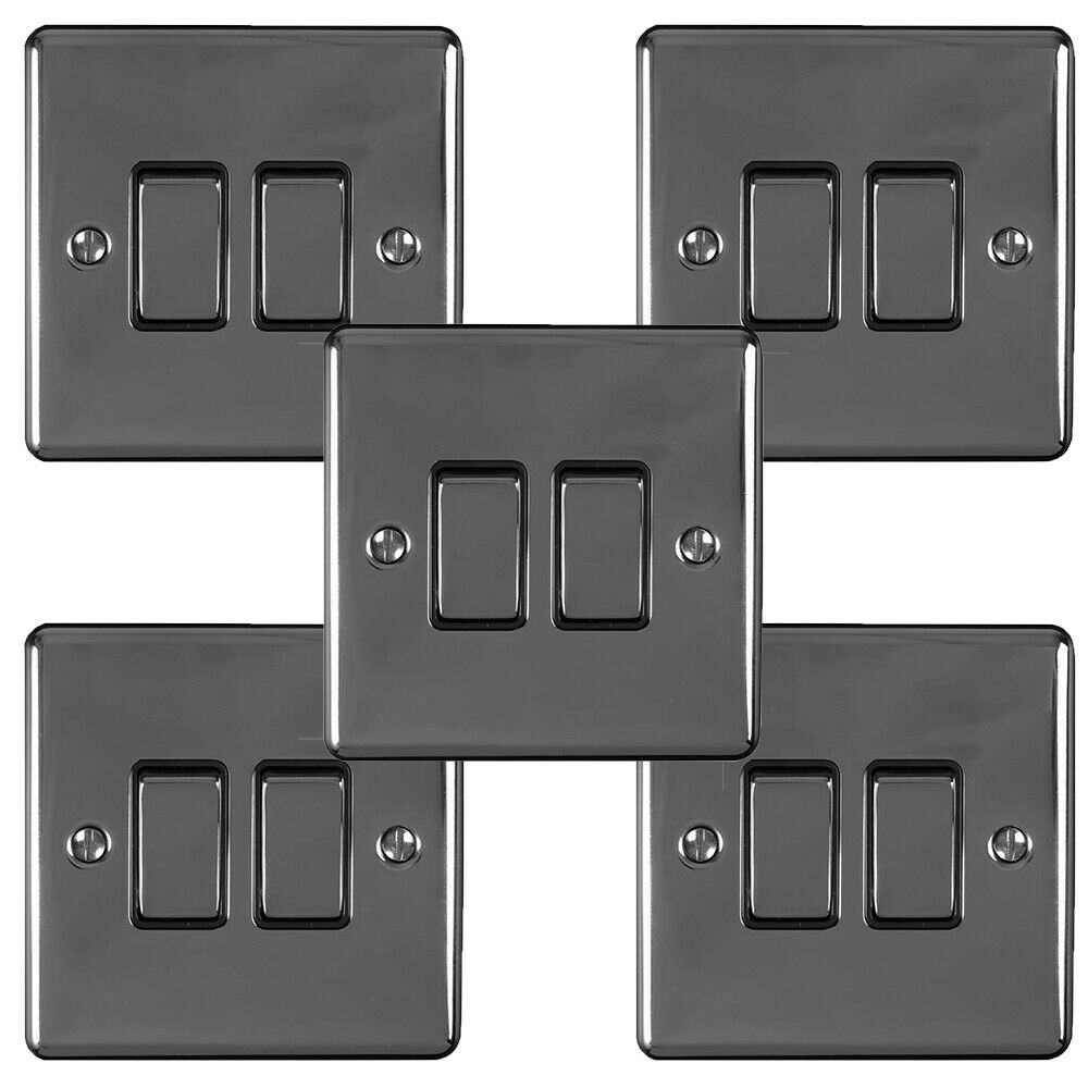 5 PACK 2 Gang Double Metal Light Switch BLACK NICKEL 2 Way 10A Black T ...