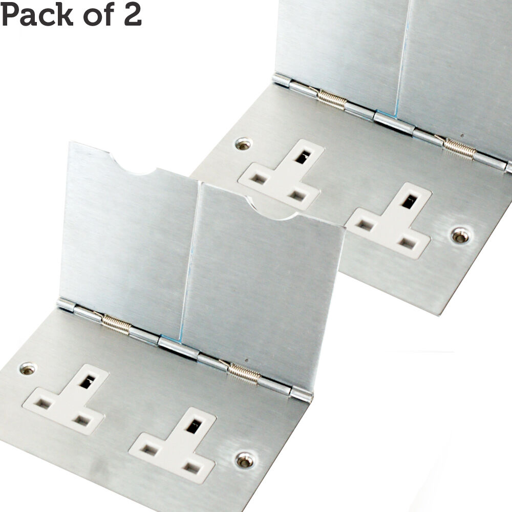 2x Double Floor Plug Socket Outlet UK Electrical 2 Gang 13a Mains Brus ...