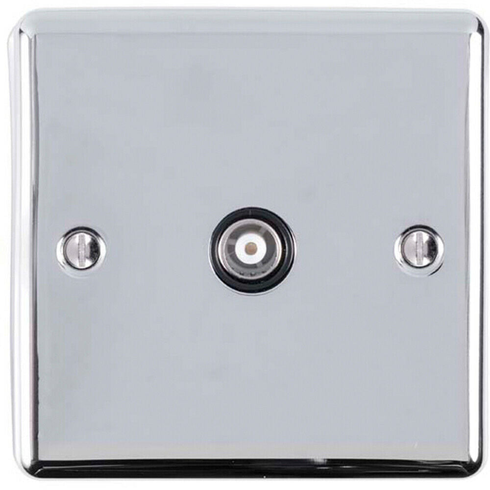 CHROME Single Aerial Satellite Coaxial Socket Female Wall Plate Black ...