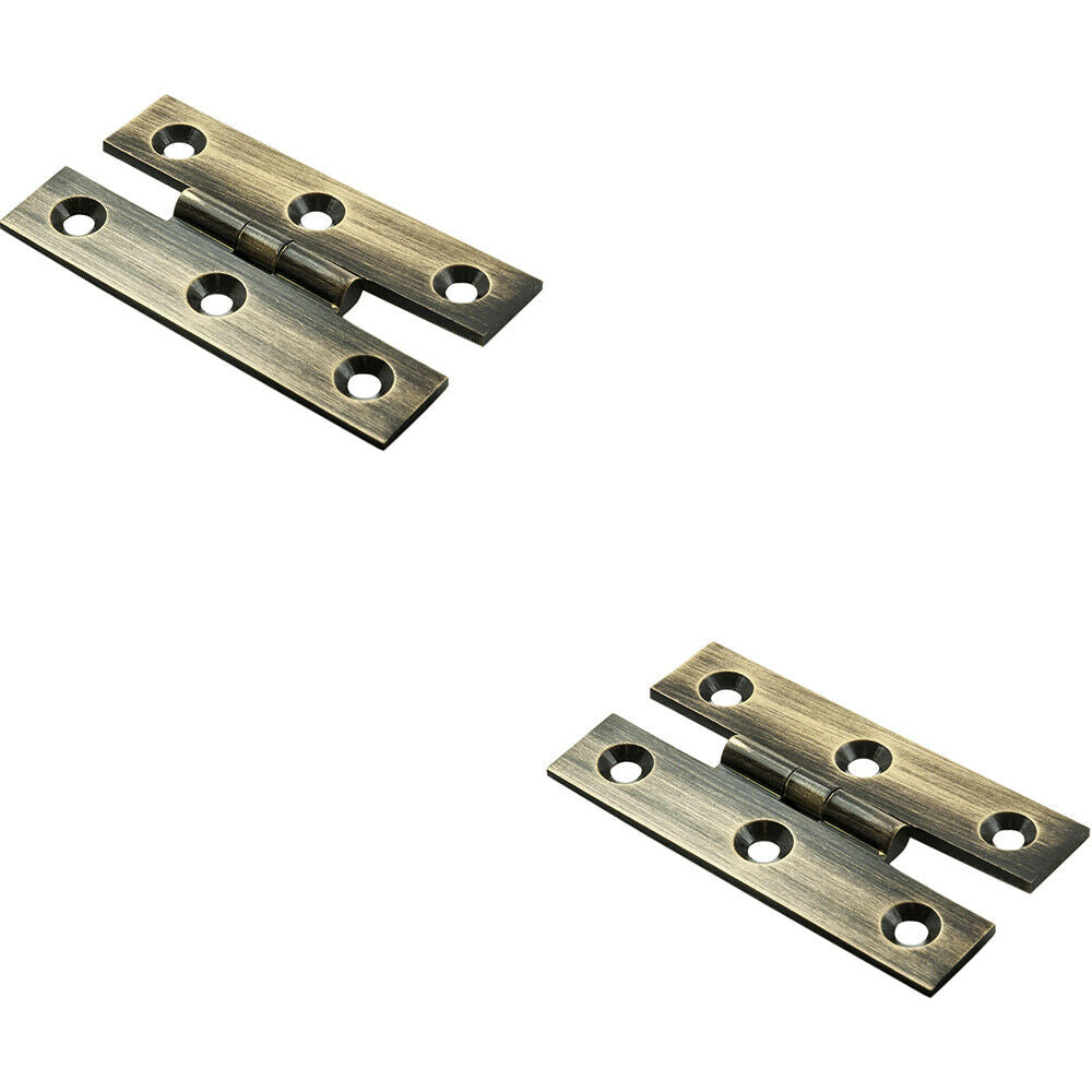 2x PAIR 63 x 38 x 2mm H Pattern Cabinet Hinge Antique Brass Cupboard D ...