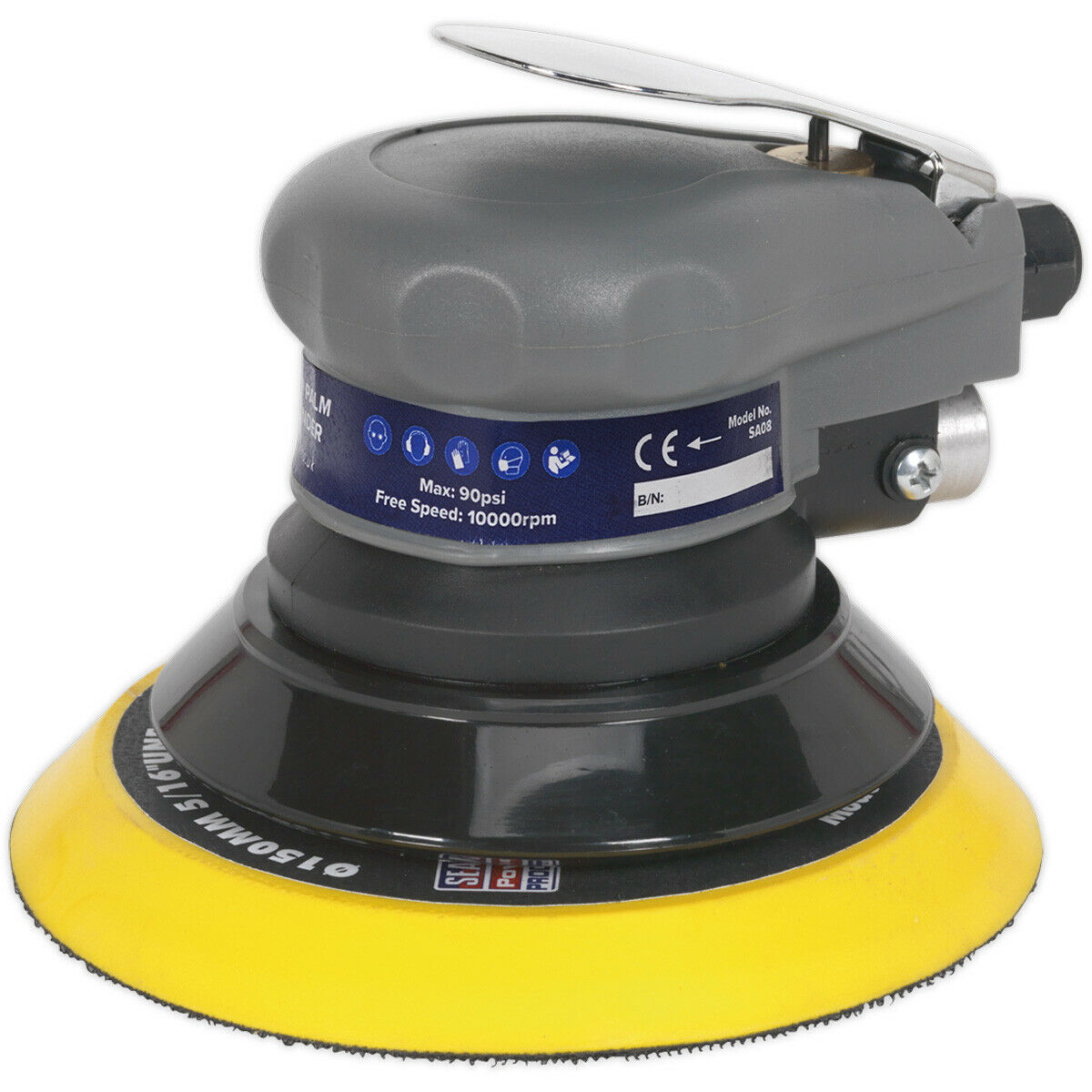 150mm AIR Palm Sander 5mm Orbital - 1/4" BSP - Variable Speed Hook & L ...