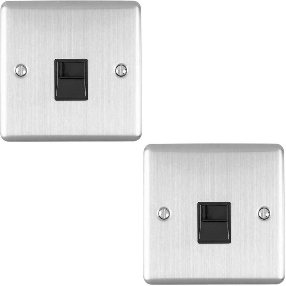 2 PACK BT Master Telephone Socket SATIN STEEL & Black PSTN Line Wall P ...