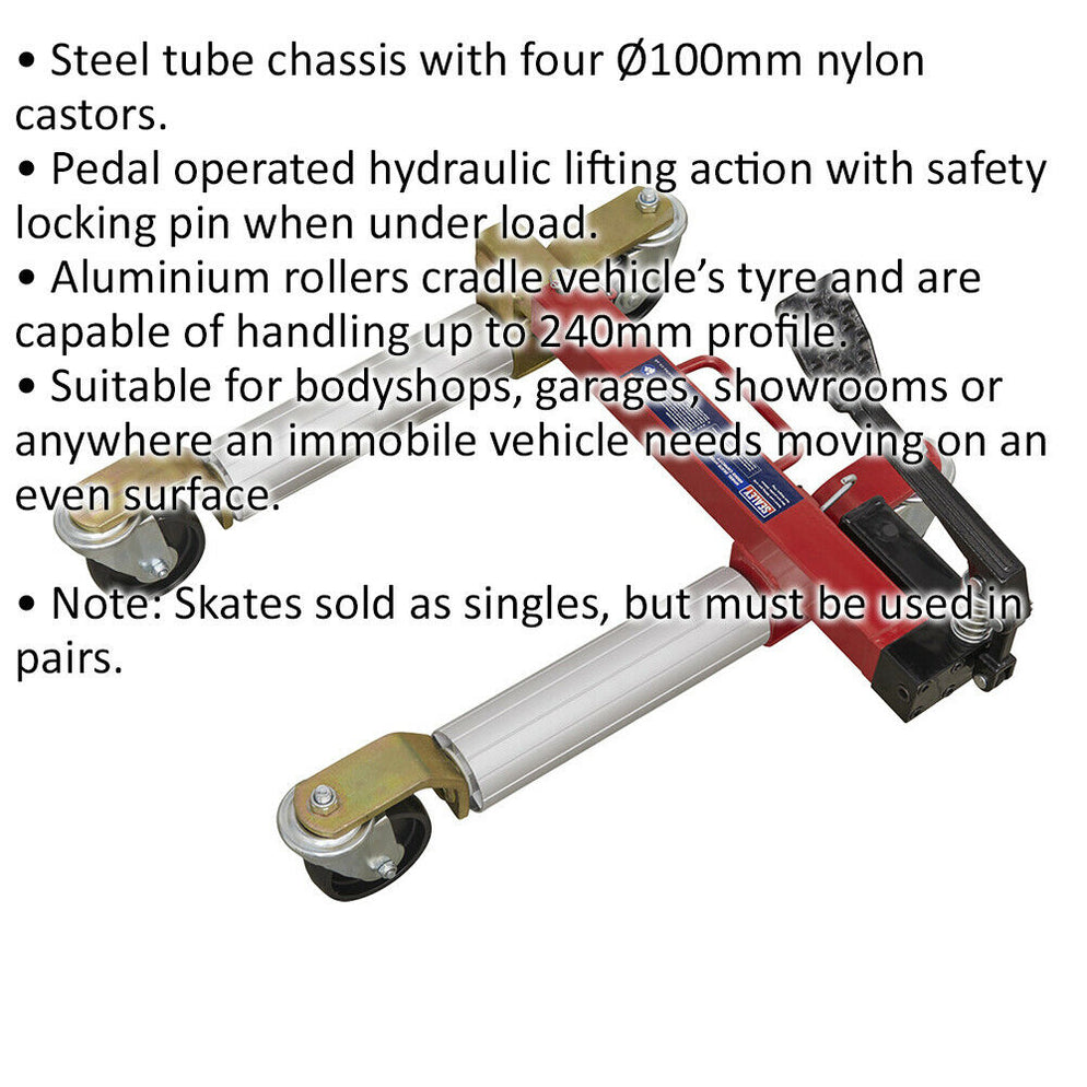 Hydraulic Wheel Skate - 680kg Capacity - 4 x 100mm Castors - Pedal Ope ...