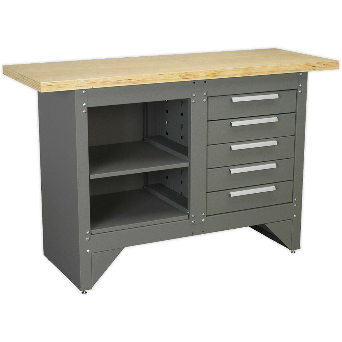Heavy Duty Steel Workbench - Shelf & 5 Draw Storage - Wooden Work Top ...