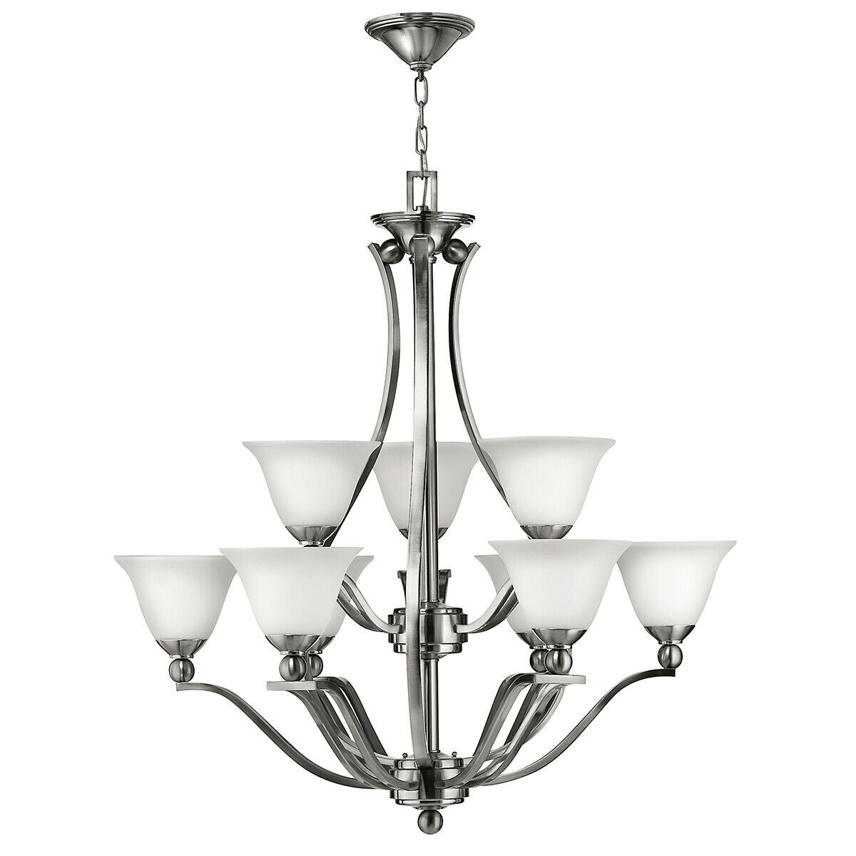 9 Bulb Chandelier Hanging Pendant LIght Brushed Nickel LED E27 60W Bul ...