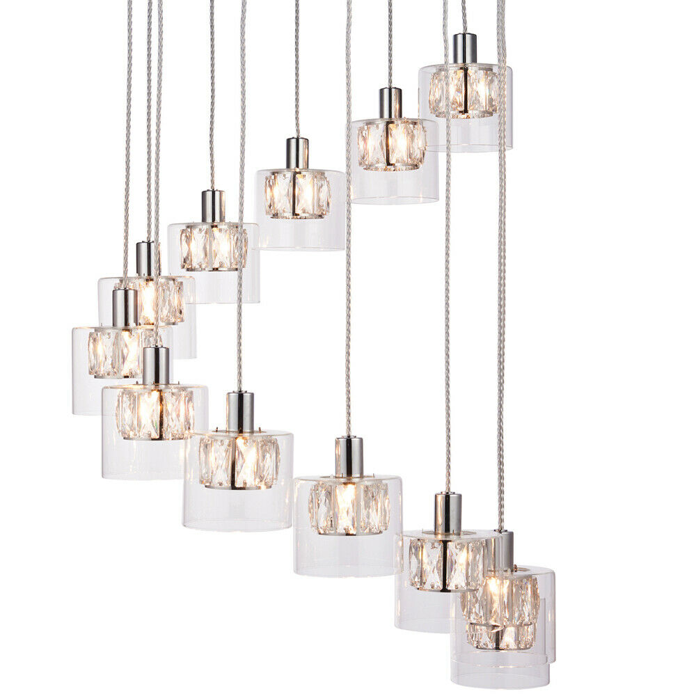Multi Light Ceiling Pendant 12 Bulb Chrome & Crystal Chandelier Height ...