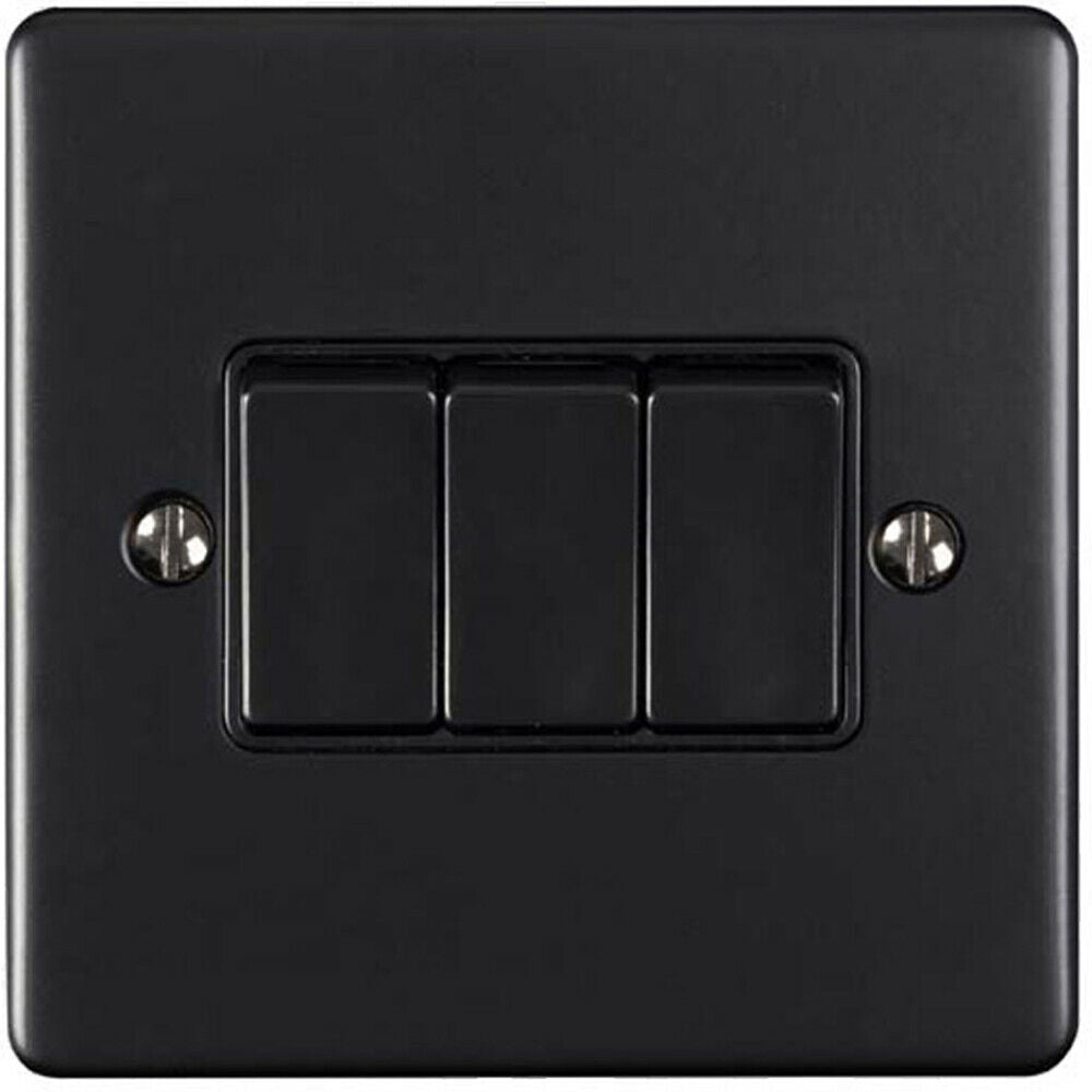 3 Gang Triple Light Switch MATT BLACK 2 Way 10A Black — LoopsDirect