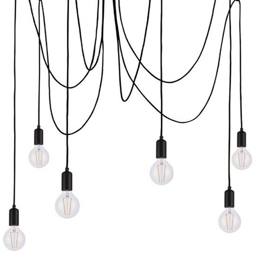 Multi Light Ceiling Pendant 6 Bulb Matt Black Industrial — LoopsDirect